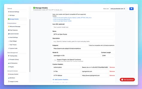 Typingmind Custom Manage Chat Models