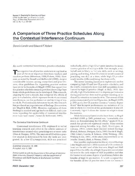 Pdf A Comparison Of Three Practice Schedules Along The Contextual Interference Continuum