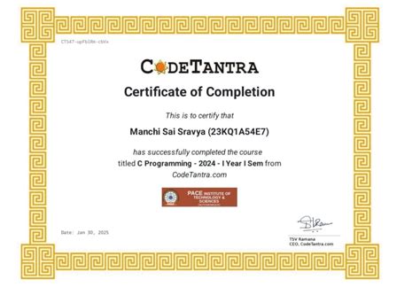 Programming Cprogramming Learning Codetantra Achievement Sai Sravya Manchi