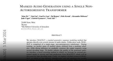 Paper Page Masked Audio Generation Using A Single Non Autoregressive Transformer