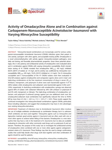 Pdf Activity Of Omadacycline Alone And In Combination Against Carbapenem Nonsusceptible