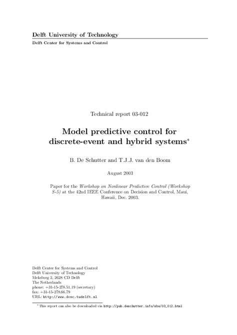 Pdf Model Predictive Control For Discrete Event And Hybrid Systemspart Ii Hybrid Systems