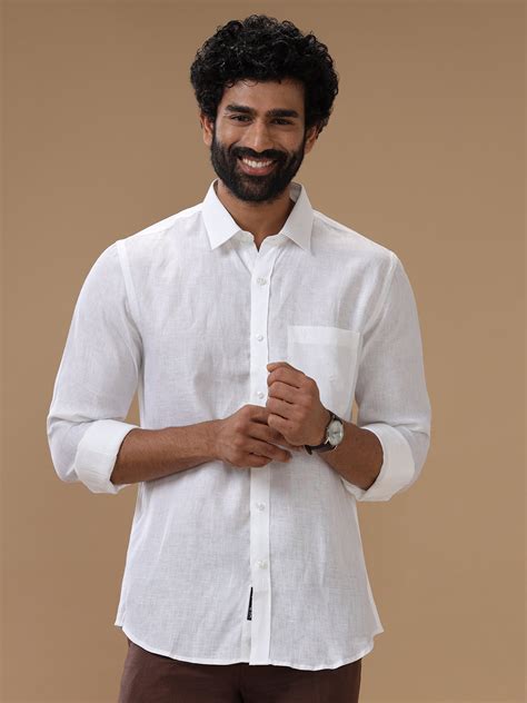 Mens White Linen Shirts Mens White Pure Linen Slim Shirt One Piece