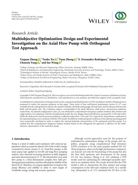 Pdf Multiobjective Optimization Design And Experimental Investigation On The Axial Flow Pump
