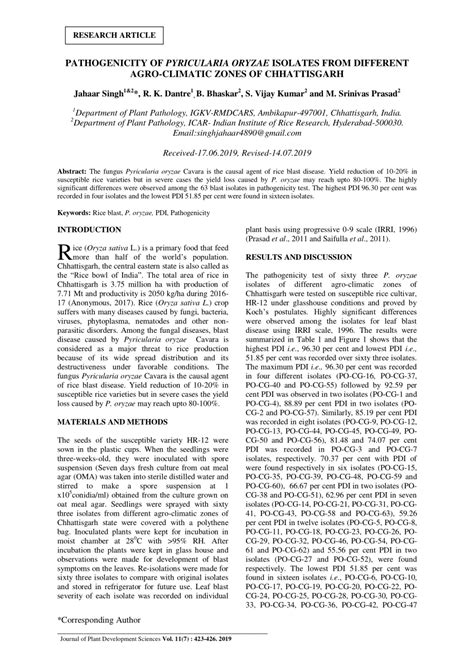 Pdf Pathogenicity Of Pyricularia Oryzae Isolates From Different Agro