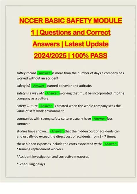 Nccer Basic Safety Module 1 Questions And Correct Answers Latest Update 2024 2025 100