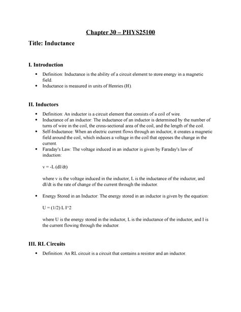 Chapter 30 PHYS25100 Detailed Summarized Lecture Notes Professor