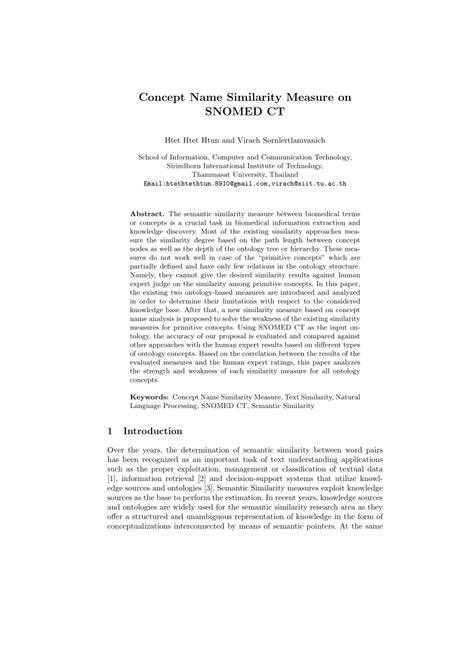 Pdf Concept Name Similarity Measure On Snomed Ct