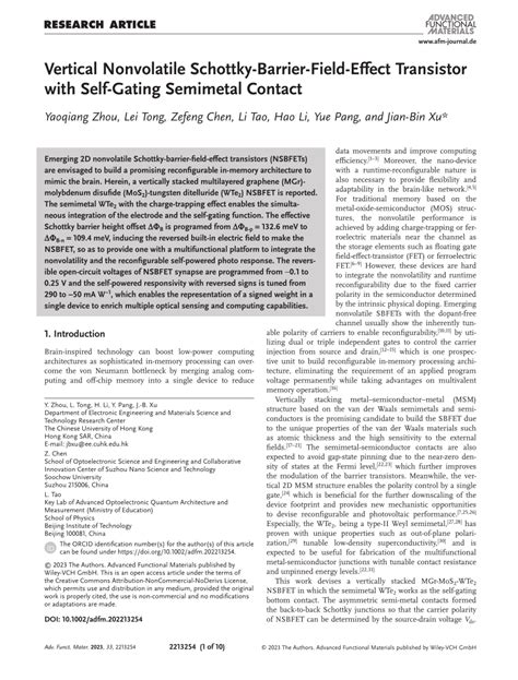 Pdf Vertical Nonvolatile Schottky‐barrier‐field‐effect Transistor With Self‐gating Semimetal