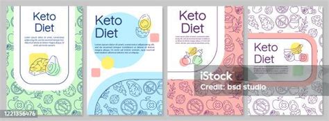 케토 다이어트 브로셔 템플릿 케톤 생성 영양 전단지 소책자 전단지 인쇄 선형 일러스트레이션이있는 커버 디자인 잡지 연례 보고서 광고 포스터에 대한 벡터 페이지 레이아웃