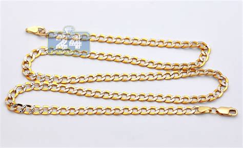 10k Yellow Gold Curb Link Diamond Cut Mens Chain 5 Mm 22 Inches