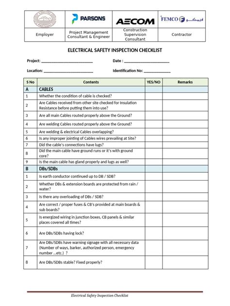 Electrical Safety Inspection Checklist Pdf Electrical Wiring