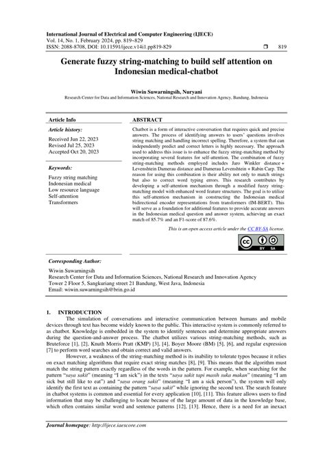 Pdf Generate Fuzzy String Matching To Build Self Attention On Indonesian Medical Chatbot