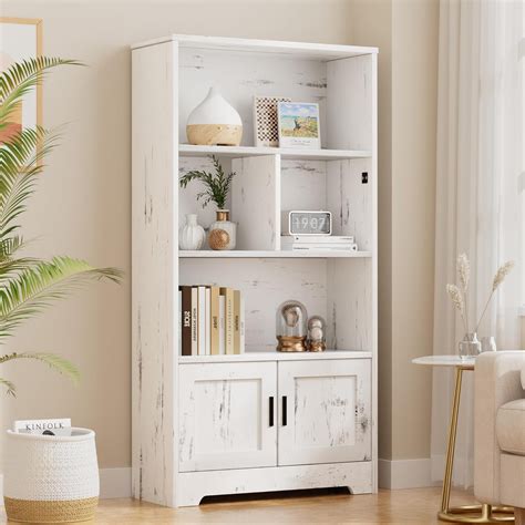 Ivy Bronx White Bookcase With Doors Modern Bookshelf With Led Lights