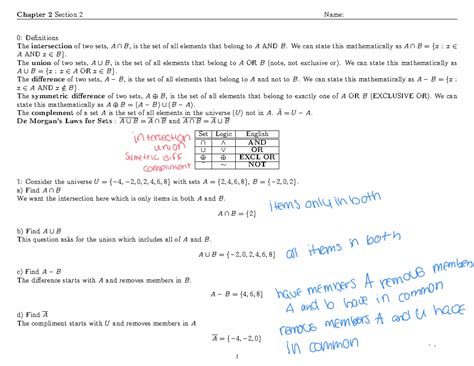 Chapter 2 Section 2 Intersection Symmetric Difference De Morgans Law