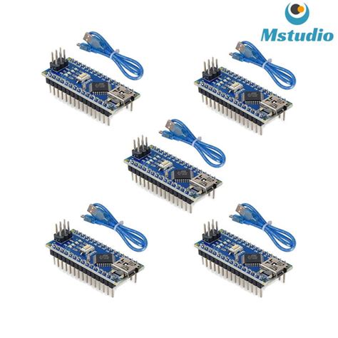 5 шт Плата Arduino Nano V30 Atmega328p Ch340 Mini Usb запаянная гребенка с кабелем