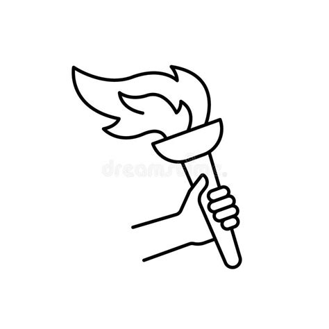 Olympic Torch With Fire In Hand Line Icon Burning Torch Symbol Of