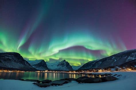 Premium Photo Aurora Borealis Over Hamnoy In Norway