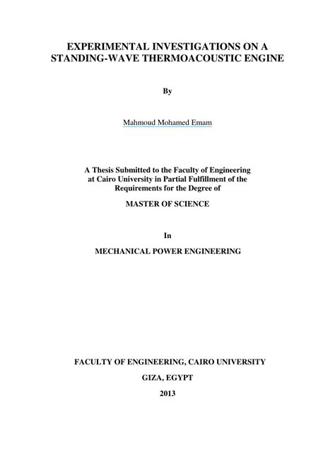 Pdf Experimental Investigations On A Standing Wave Thermoacoustic Engine