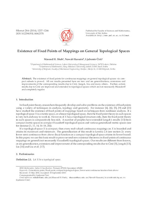 Pdf Existence Of Fixed Points Of Mappings On General Topological Spaces