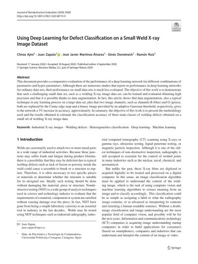 Using Deep Learning For Defect Classification On A Small Weld X Ray
