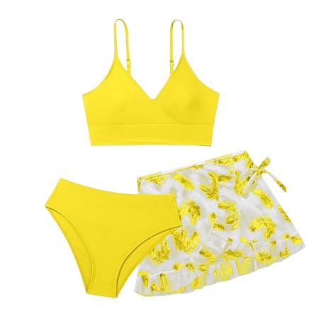 Staki Girls 3 Piece Bikini Sets Girls Floral Print 3 Piece Bikini Set