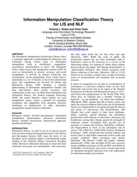 Pdf Information Manipulation Classification Theory For Lis And Nlp
