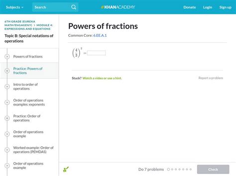 Khan Academy Powers Of Fractions Unknown Type For 6th 8th Grade Lesson Planet
