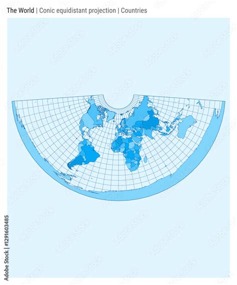 World Map Conic Equidistant Projection Countries Style High Detail World Map For Infographics