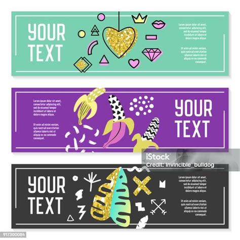 수평 배너 설정 골드 반짝이 기하학적 요소 마음과 열 대 잎 포스터 초대 바우처 서식 파일이입니다 추상 카드 디자인입니다 벡터