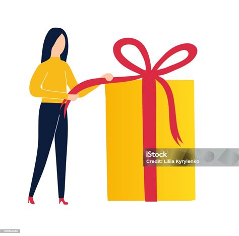 소녀는 선물을 엽니 다 선물 상자에 활을 풀기 위해 리본을 당기다 1위에 대한 스톡 벡터 아트 및 기타 이미지 1위 감사 개념 Istock