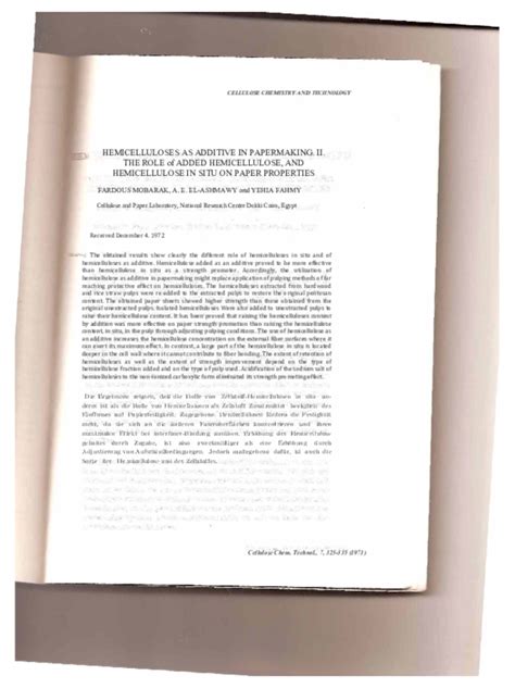 Pdf Hemicelluloses As Additive In Papermaking Ii The Role Of Added Hemicellulose And