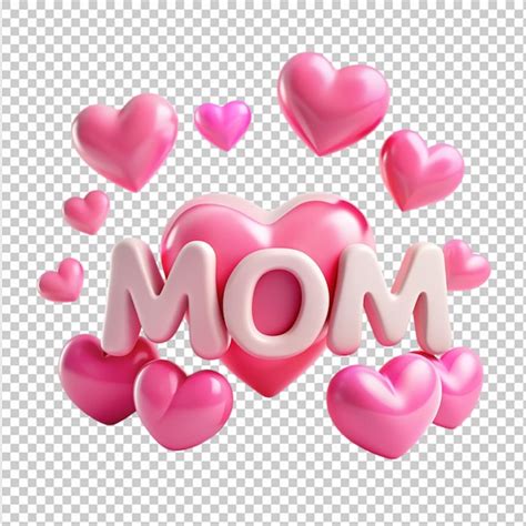 Psd 3d Pink Hearts With The Word Mom Png Premium Ai Generated Psd