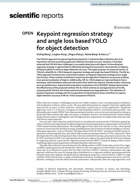 Pdf Keypoint Regression Strategy And Angle Loss Based Yolo For Object