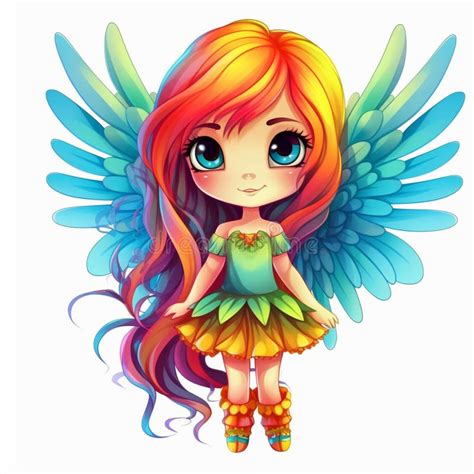 Pretty Cartoon Girl Rainbow Fairy Illustration Stock Illustration