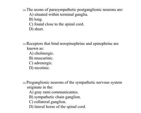 Solved 24 The Axons Of Parasympathetic Postganglionic