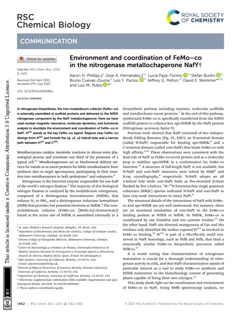 Pdf Environment And Coordination Of Femo Co In The Nitrogenase