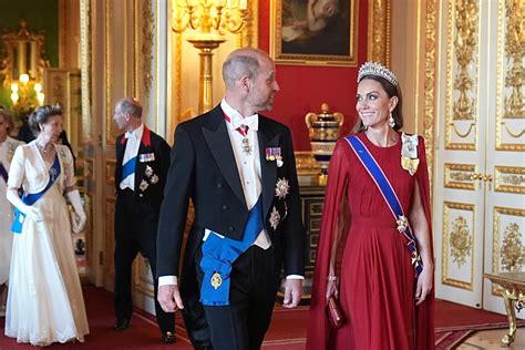 Kate Middleton Dons Tiara Gown By Wedding Dress Designer For State