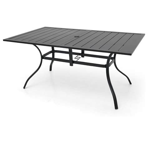 Outdoor Metal Frame Rectangle Patio Dining Table With Slat Top And