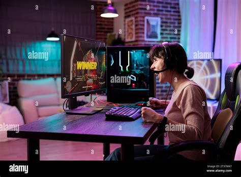 Gamer Girl Ecstatic After Killing Opponents In Online Multiplayer Shooting Game And Winning