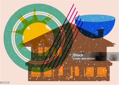 리소그래프 할로윈 버려진 유령의 집과 기하학적 모양 트렌디한 리소 그래프 디자인의 오브제 기하학 요소 추상화 인쇄 질감 스타일 10월에 대한 스톡 벡터 아트 및 기타 이미지