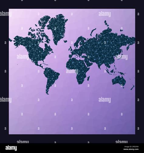 World Map With Nodes Spherical Mercator Projection World Network Map Wired Globe In Mercator