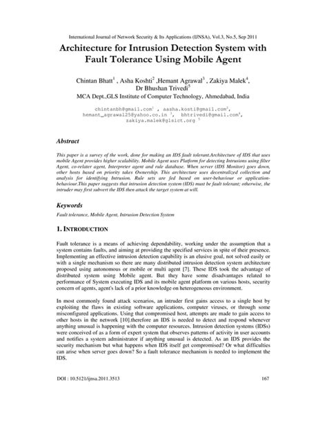 Architecture For Intrusion Detection System With Fault Tolerance Using