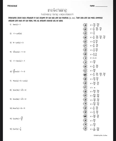 Solved Precalculusname Directions Solve Each Equation In