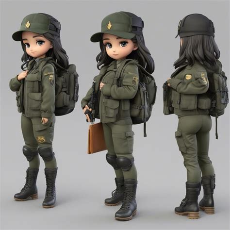 Premium Ai Image A Chibi Cartoon Tyle3dbrazilian Army Character Girl With Gun Jacket Using A