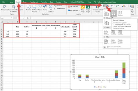 How To Make A Clustered Stacked And Multiple Unstacked Chart In Excel