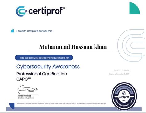 Muhammad Hassaan Khan On Linkedin Cybersecurity Cybersecurity Certiprof Capc