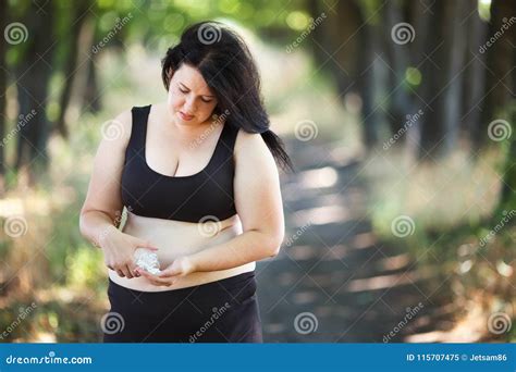 Overweight Fat Woman Taking Slimming Pills From Bottle Weight L Stock Image Image Of Female