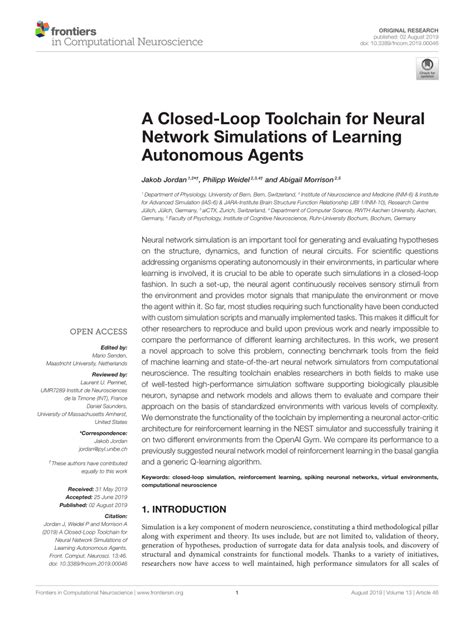 Pdf A Closed Loop Toolchain For Neural Network Simulations Of
