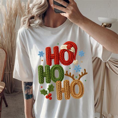 Ho Ho Ho Png Faux Embroidery Christmas Png Santa Reindeer Shirt